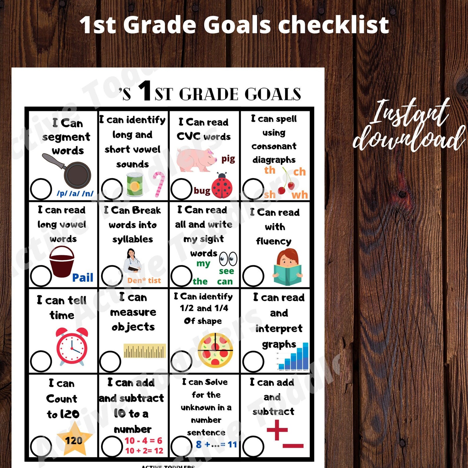 1st Grade Goals Checklist Kids First Grade Goals Chores - Etsy