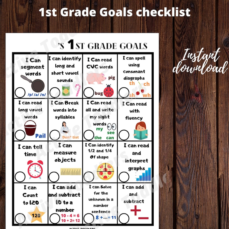 1st Grade Goals Checklist Kids First Grade Goals Chores - Etsy
