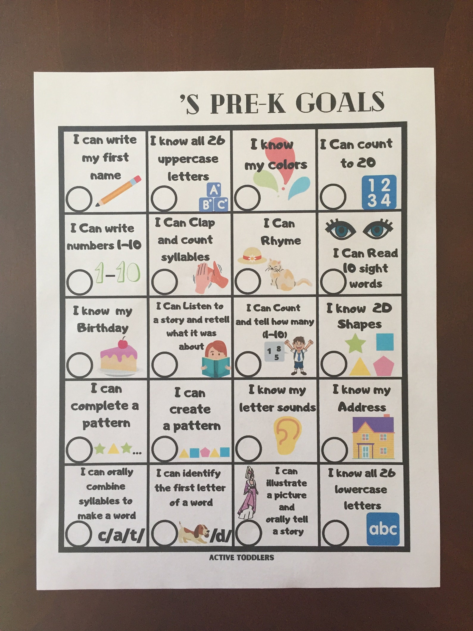 Pre K Goals Checklist Preschool Goals Chores Toddler | Etsy