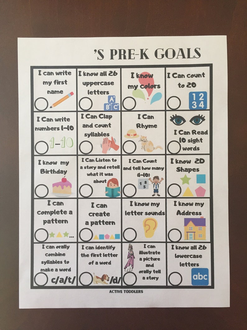 Pre K Goals Checklist Preschool Goals Chores Toddler | Etsy
