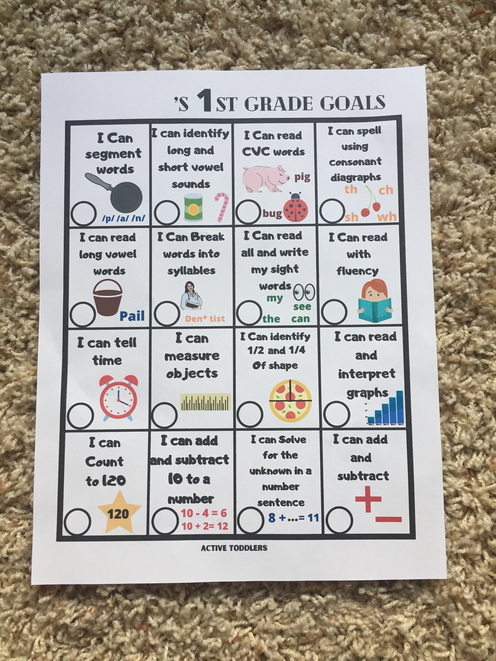 1st Grade Goals Checklist Kids First Grade Goals Chores - Etsy