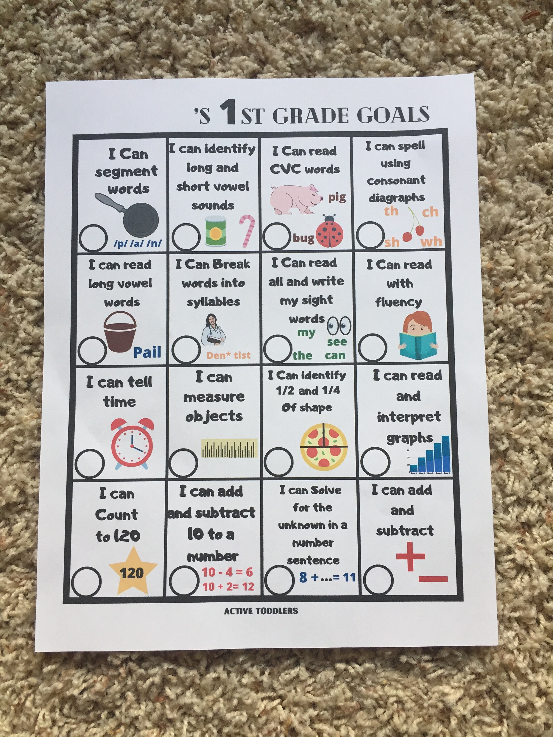 1st Grade Goals Checklist, Kids First Grade Goals, Chores, Goals ...