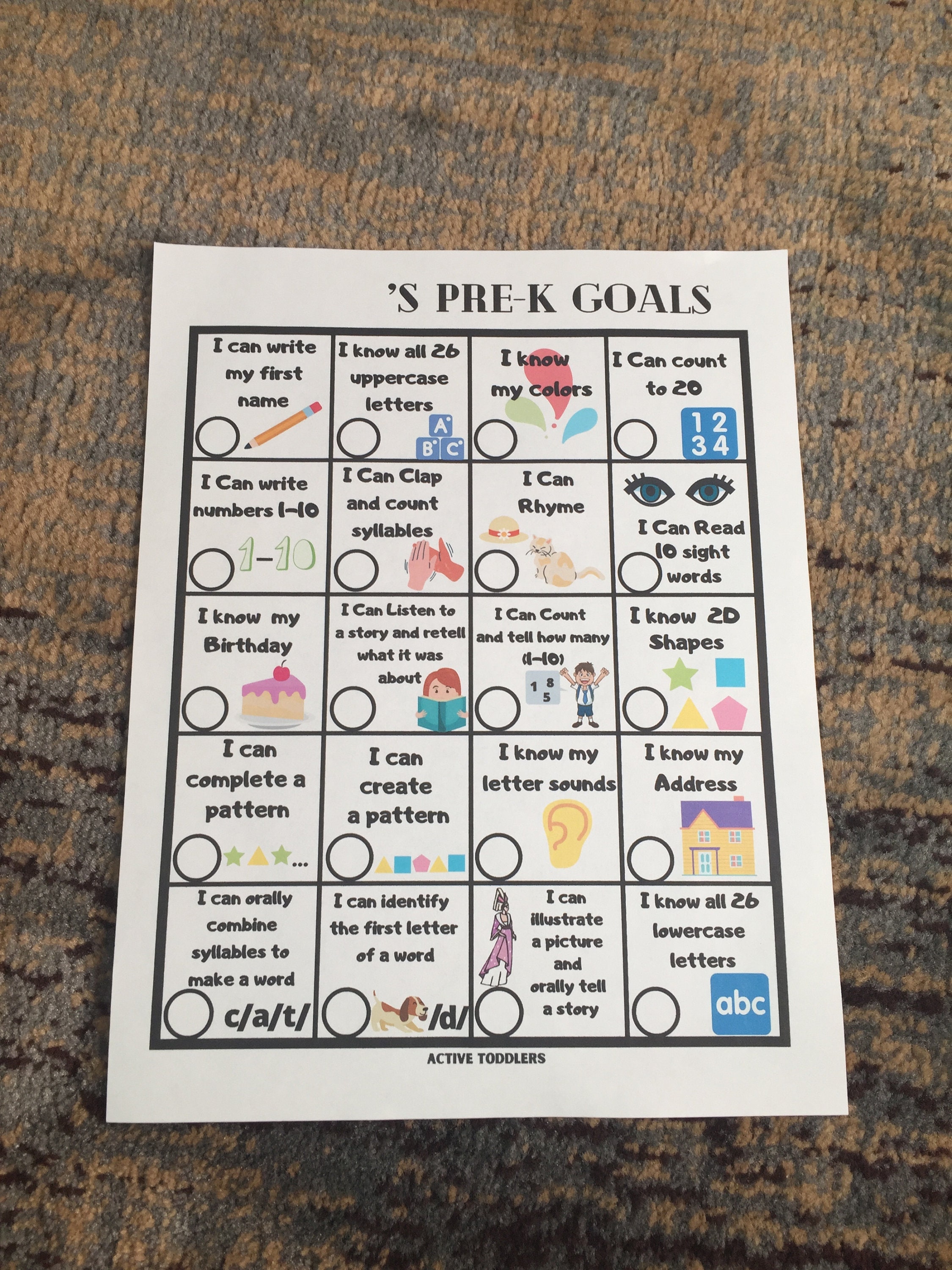 Pre K Goals Checklist Preschool Goals Chores Toddler - Etsy