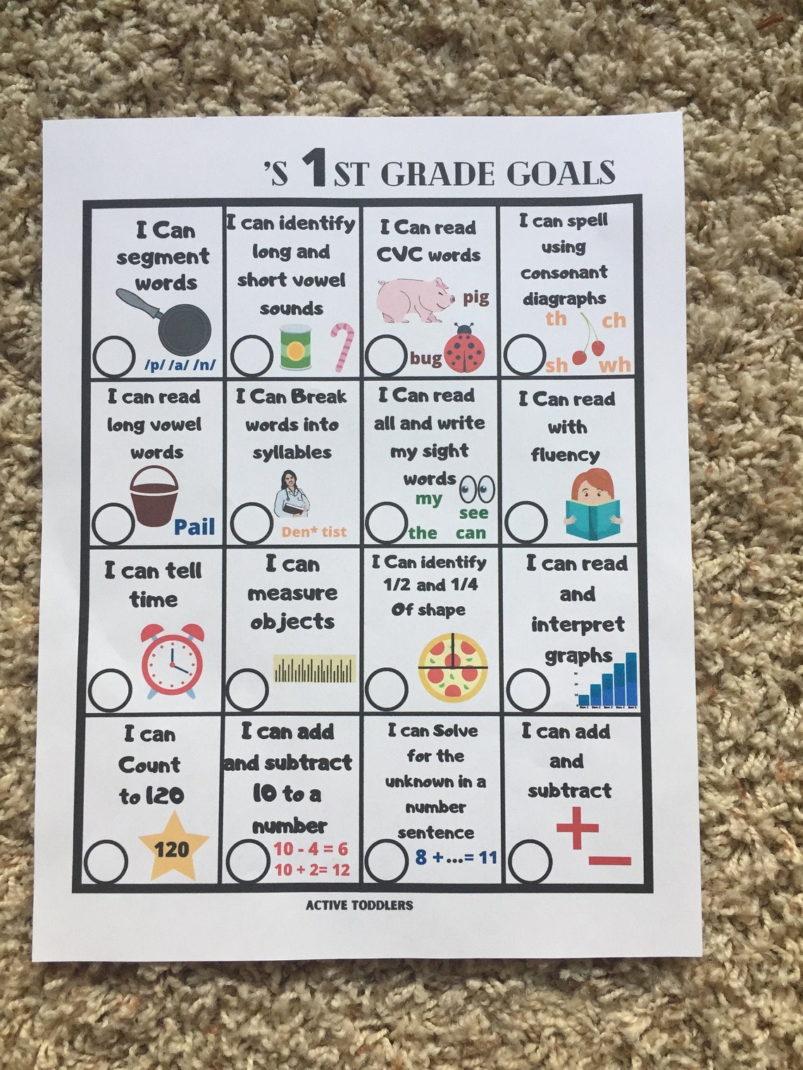 1st Grade Goals Checklist Kids First Grade Goals Chores - Etsy