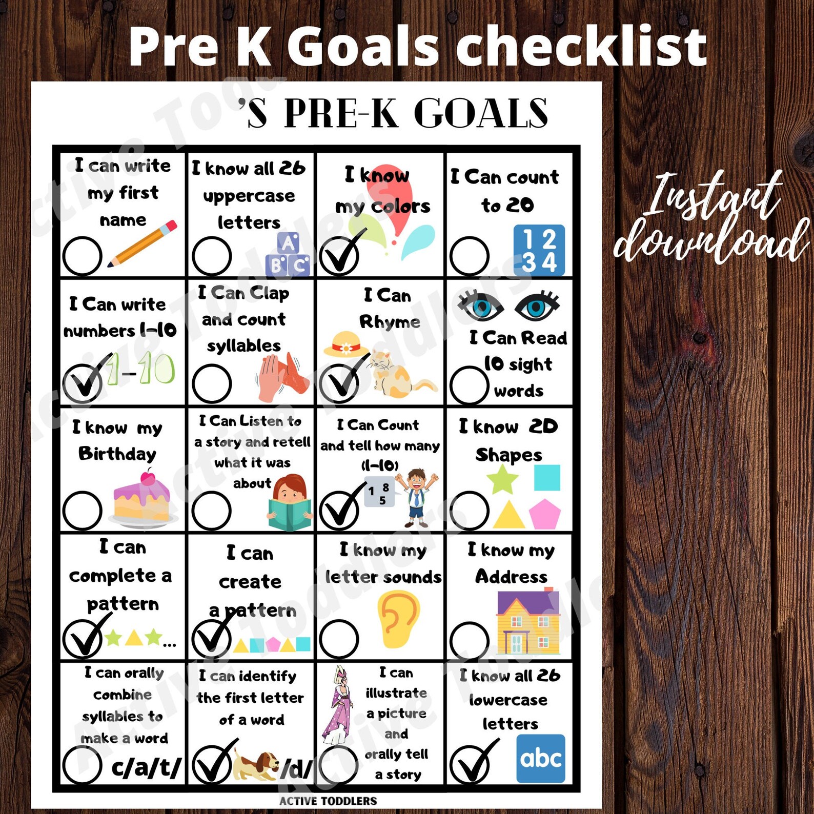 Pre K Goals Checklist Preschool Goals Chores Toddler | Etsy