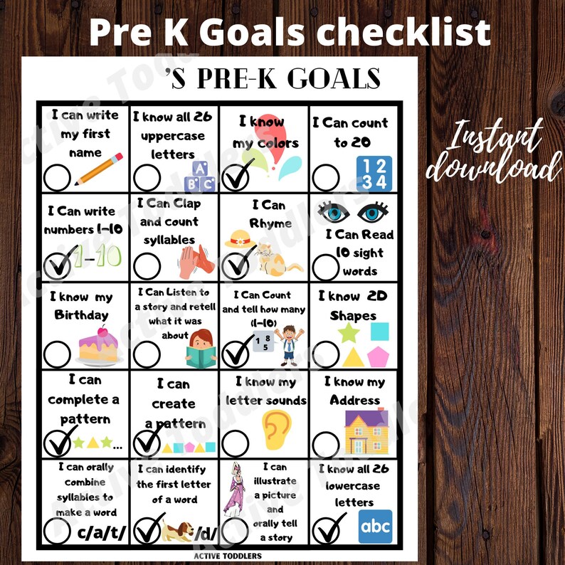 Pre K Goals Checklist Preschool Goals Chores Toddler | Etsy