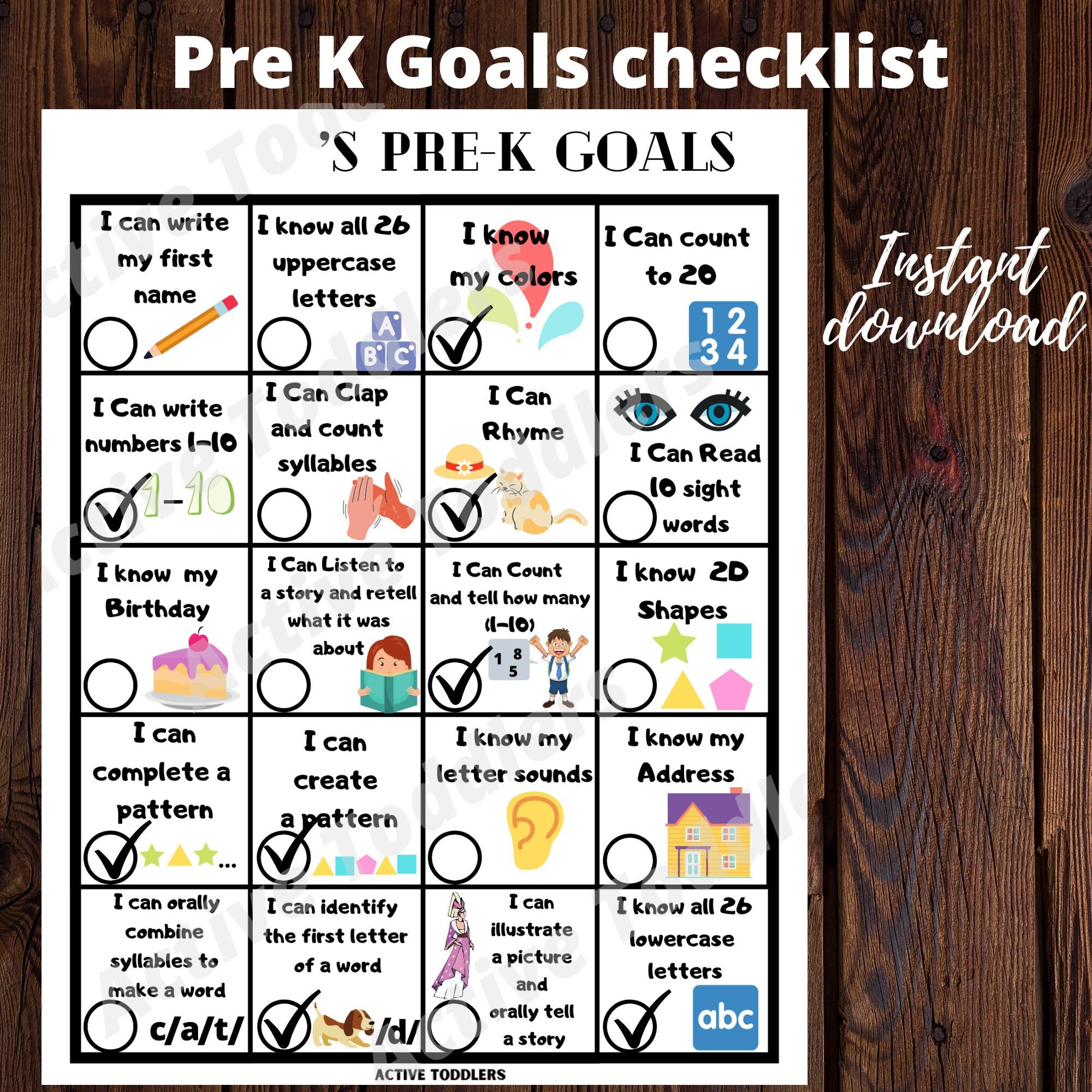 Pre K Goals Checklist Preschool Goals Chores Toddler - Etsy