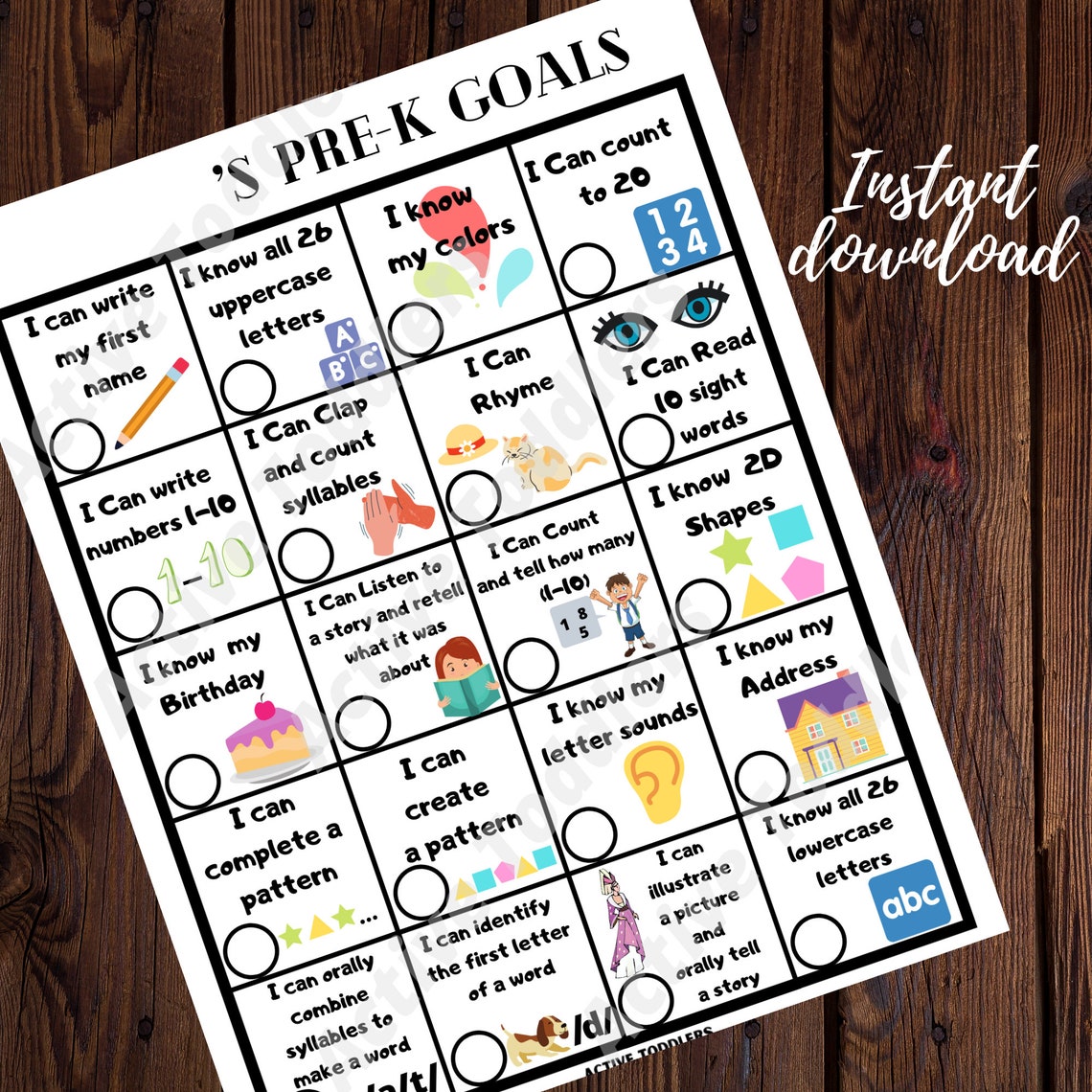 Pre K Goals Checklist Preschool Goals Chores Toddler | Etsy