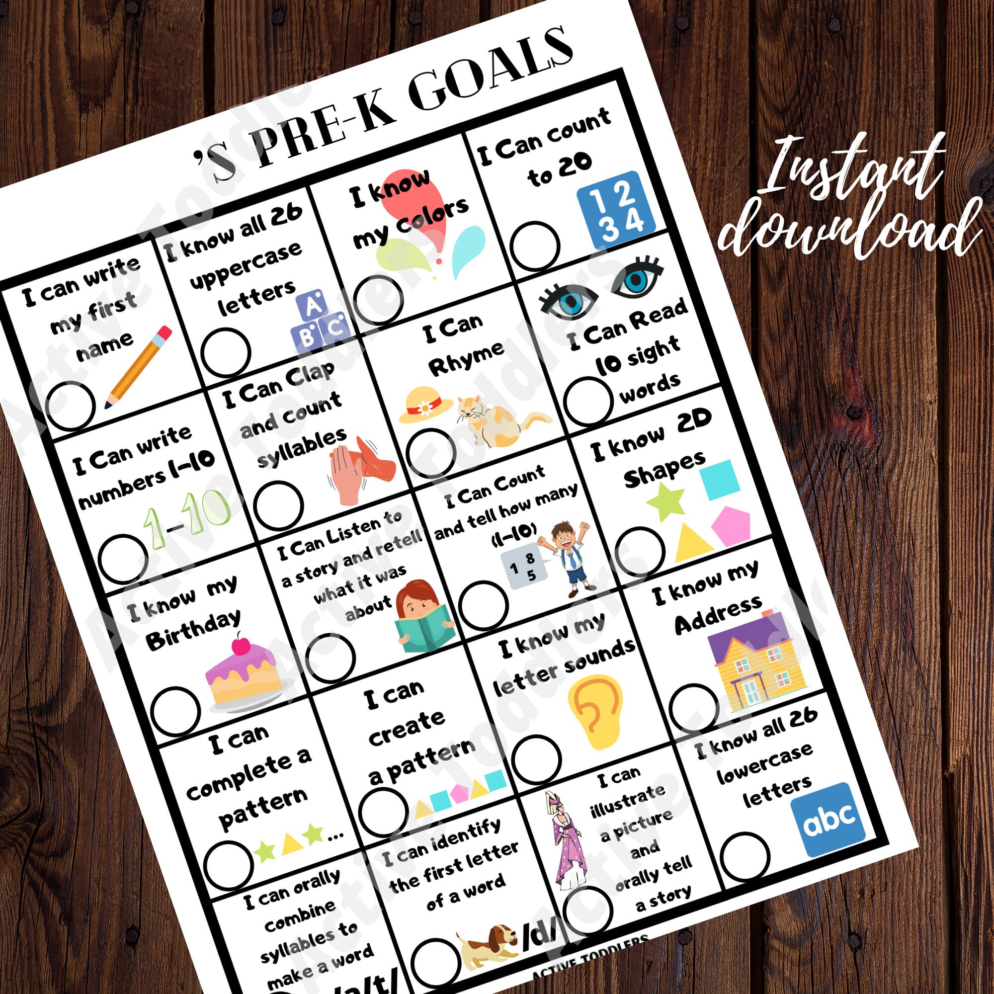 Pre K Goals Checklist Preschool Goals Chores Toddler - Etsy