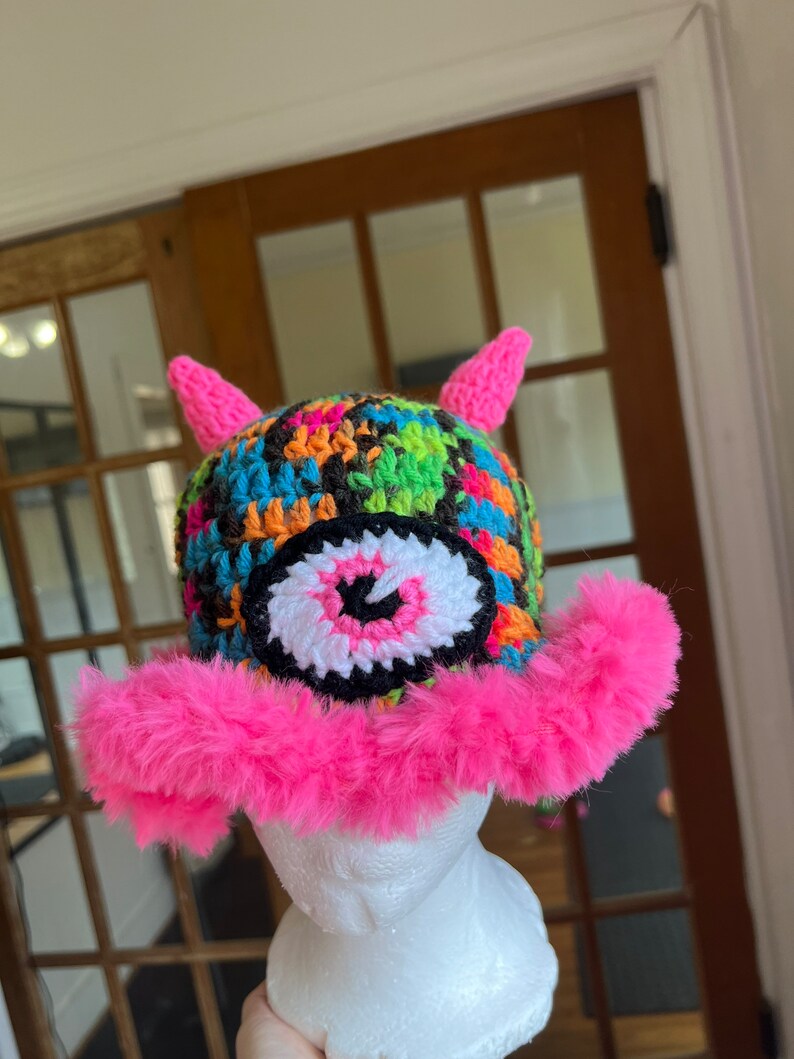 UV Reactive Cyclops Hat With Fuzzy Brim and Horns - Etsy