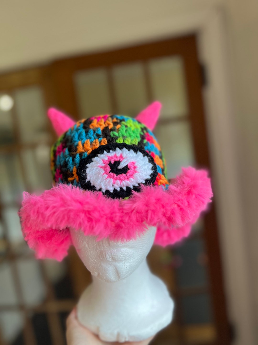 UV Reactive Cyclops Hat With Fuzzy Brim and Horns - Etsy