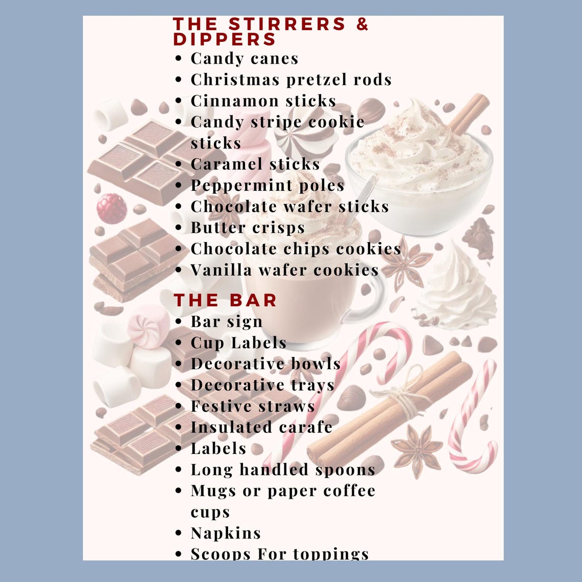 Hot Chocolate Bar Checklist (digital Download) | Instant Download - Etsy