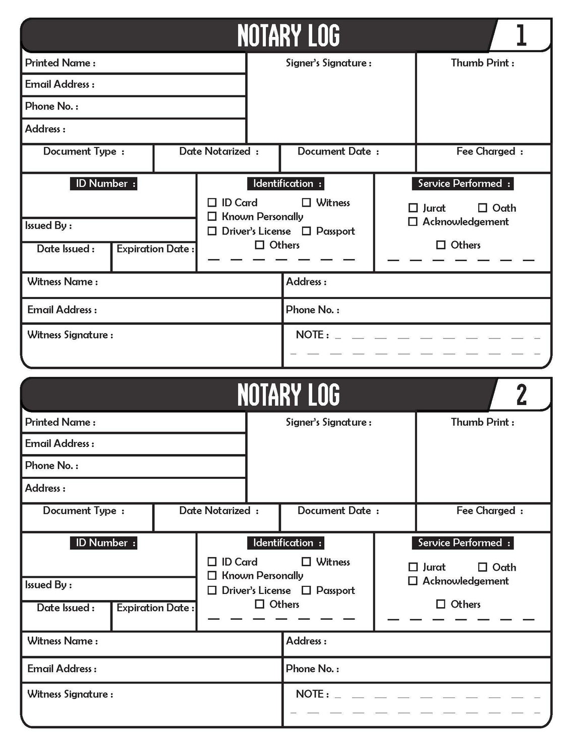 Notary Log Book Journal Records / 100 Page Printable Journal - Etsy