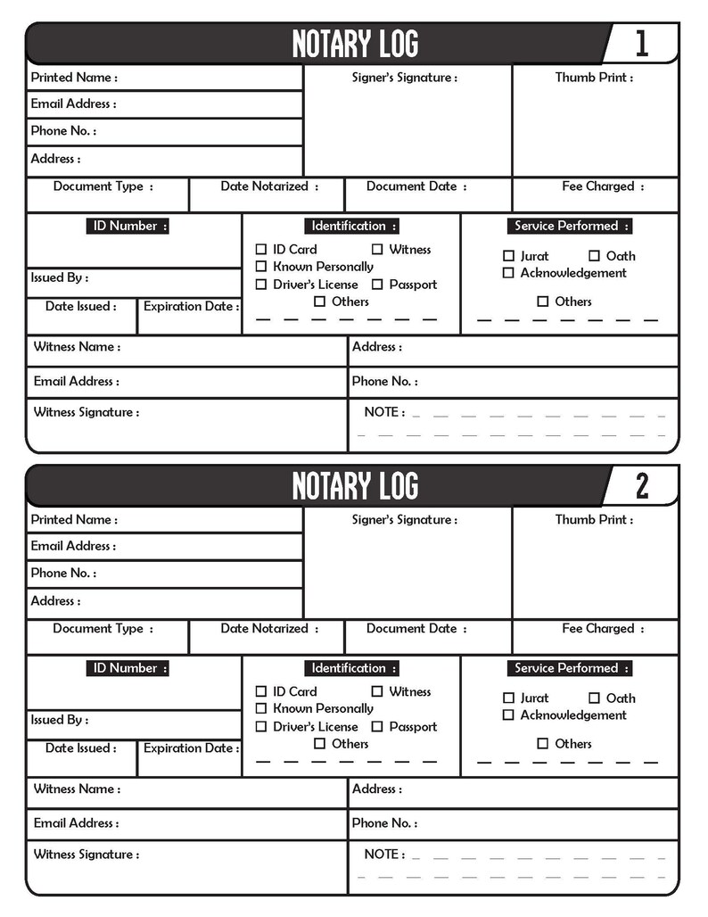 Notary Log Book Journal Records / 100 Page Printable Journal - Etsy