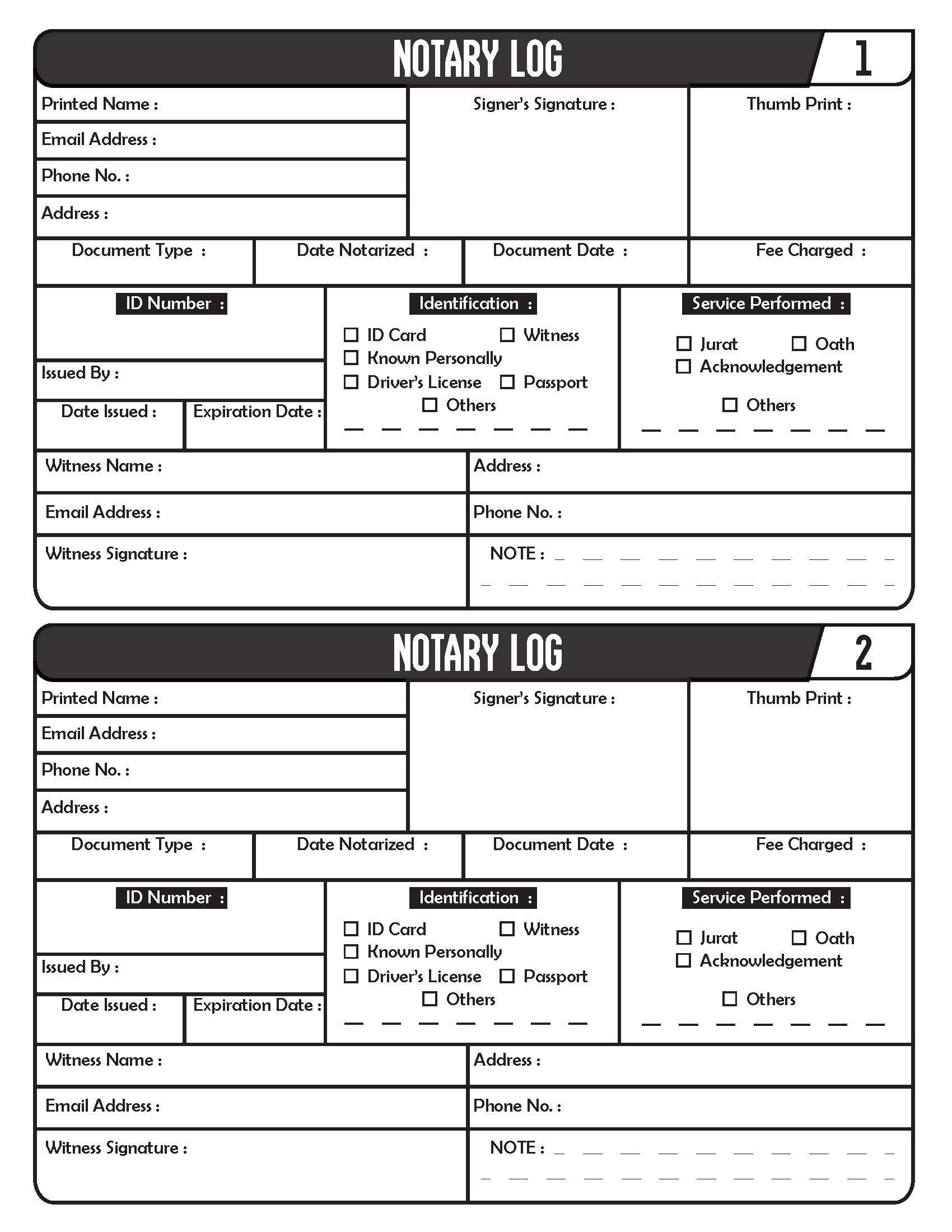 Notary Log Book Journal Records / 100 Page Printable Journal - Etsy