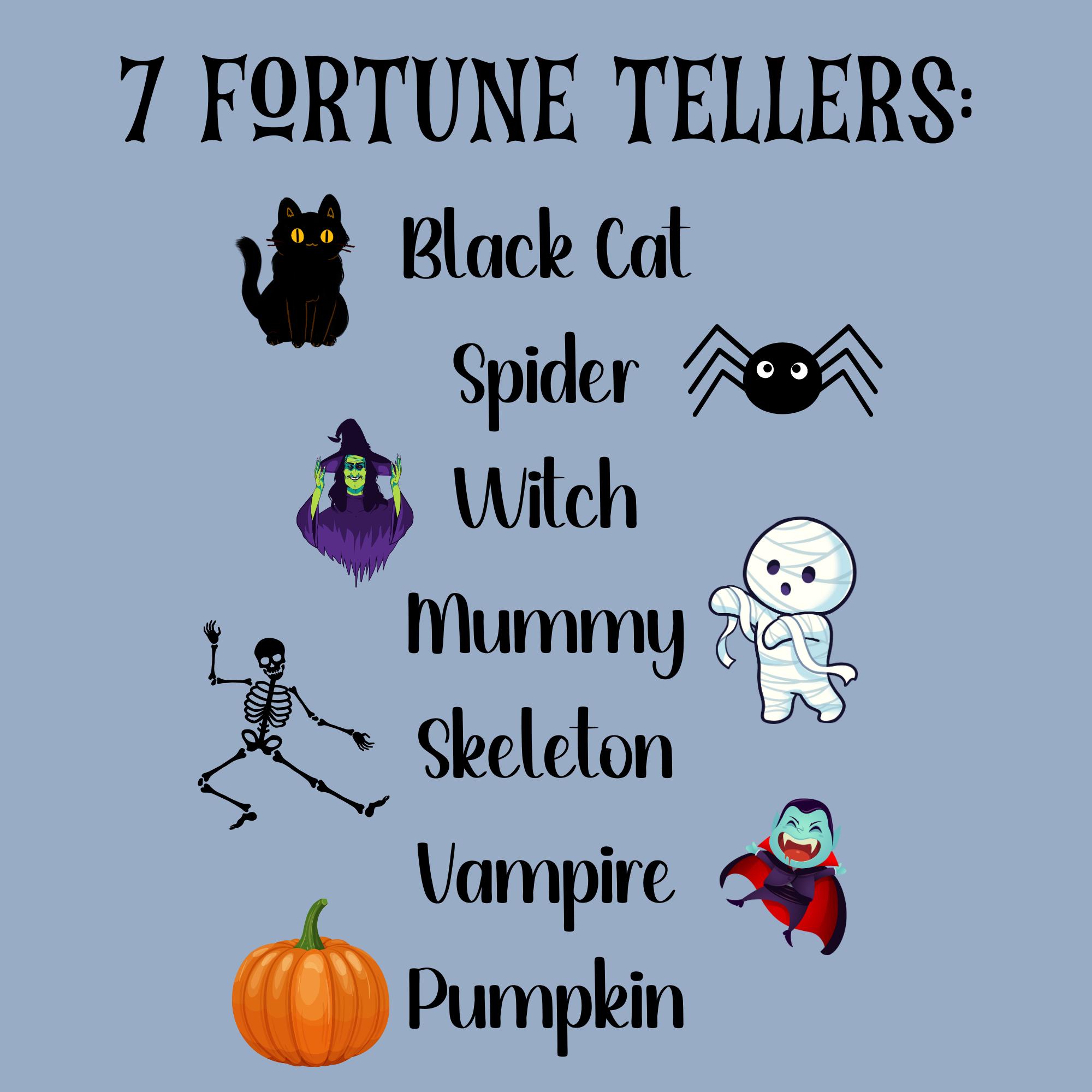 7 Halloween Fortune Tellers Printable Game for Kids/black Cat, Witch ...
