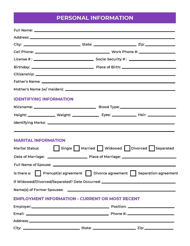 In Case of Emergency Binder Interior / 58 Printable Pages / - Etsy