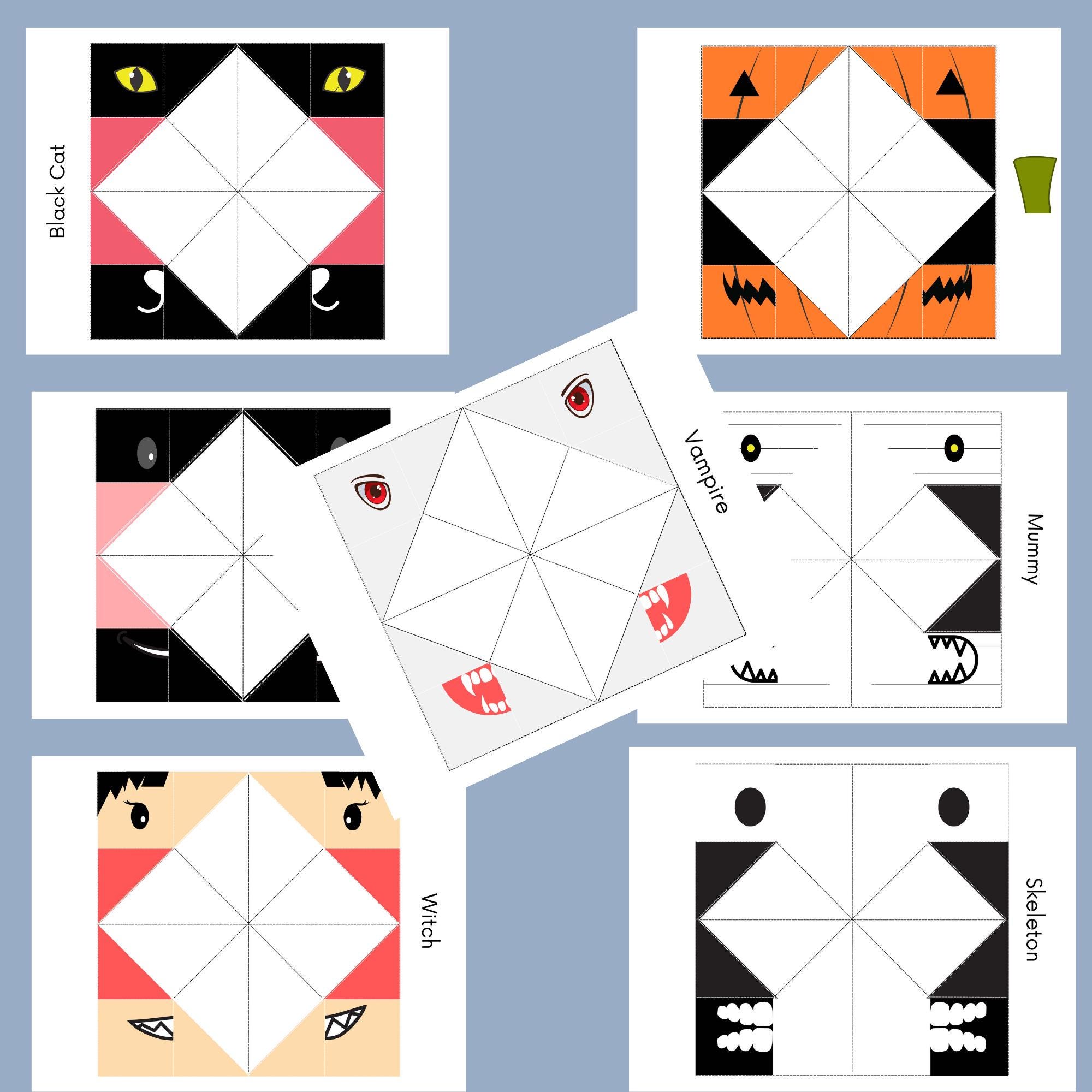 7 Halloween Fortune Tellers Printable Game for Kids/black Cat, Witch ...