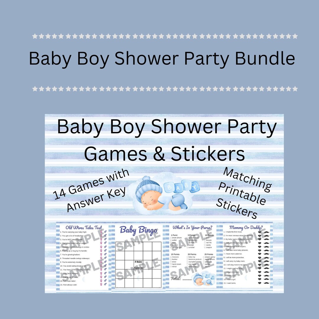 Printable Baby Shower Party Games With Stickers and Answer Key Digital ...