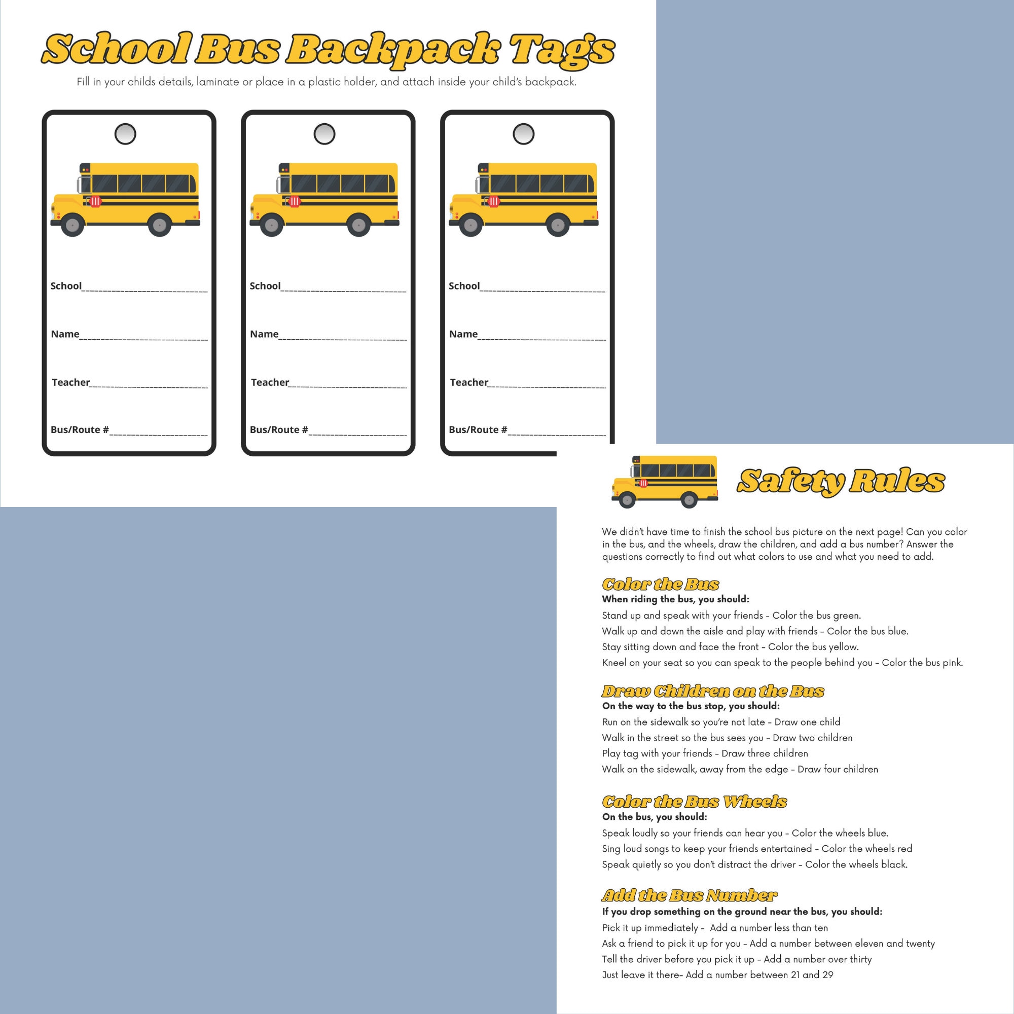Interactive Bus Safety Printable Activities for Kids - Educational ...