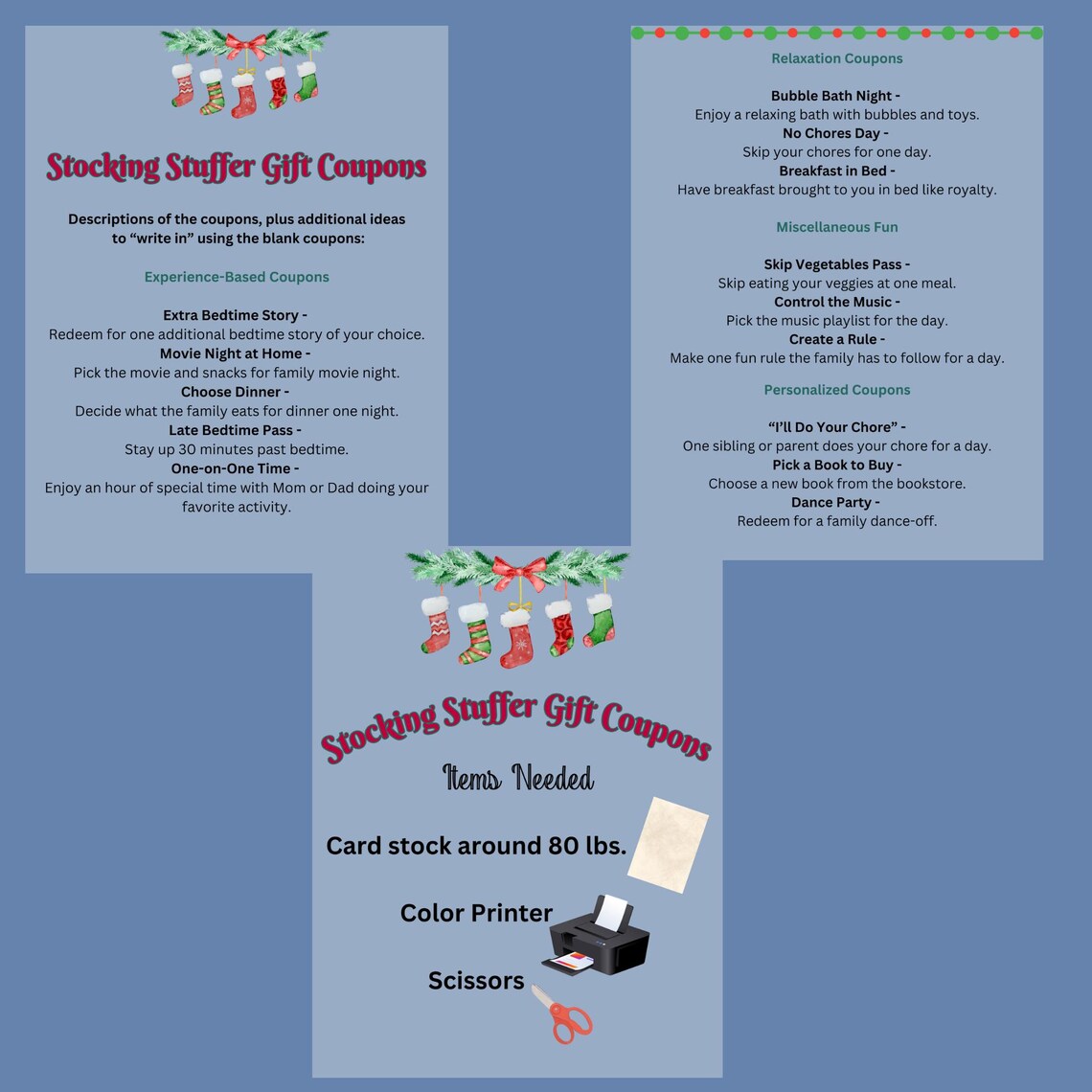 Printable Christmas Gift Coupons for Kids: Stocking Stuffer Vouchers ...