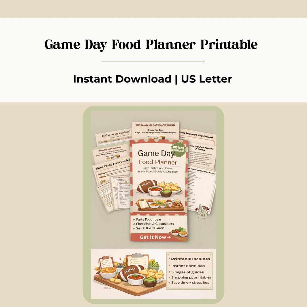 Game Day Food Planner Printable – Party Food Ideas, Snack Board Guide ...