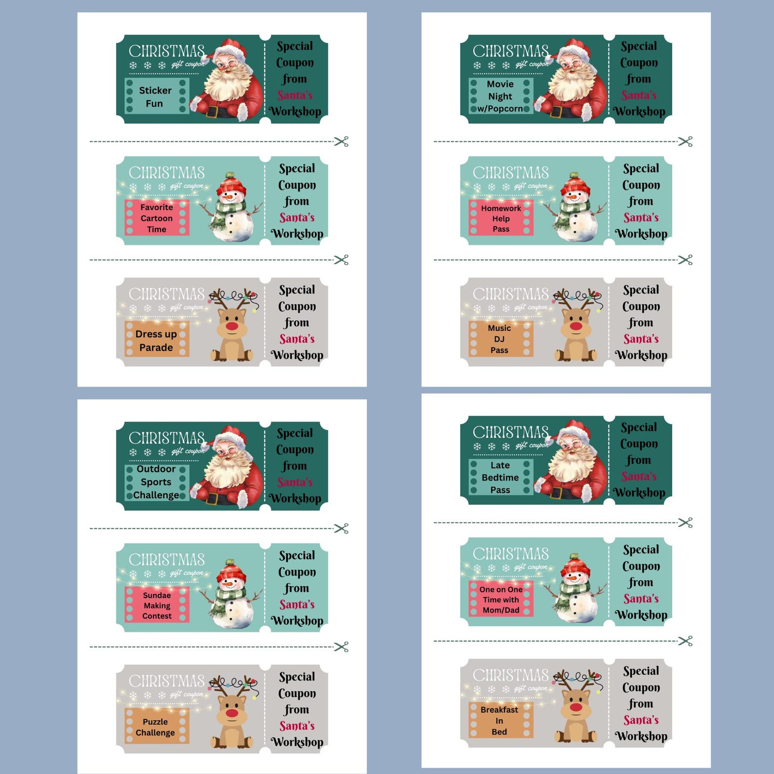 Printable Christmas Gift Coupons for Kids: Stocking Stuffer Vouchers ...