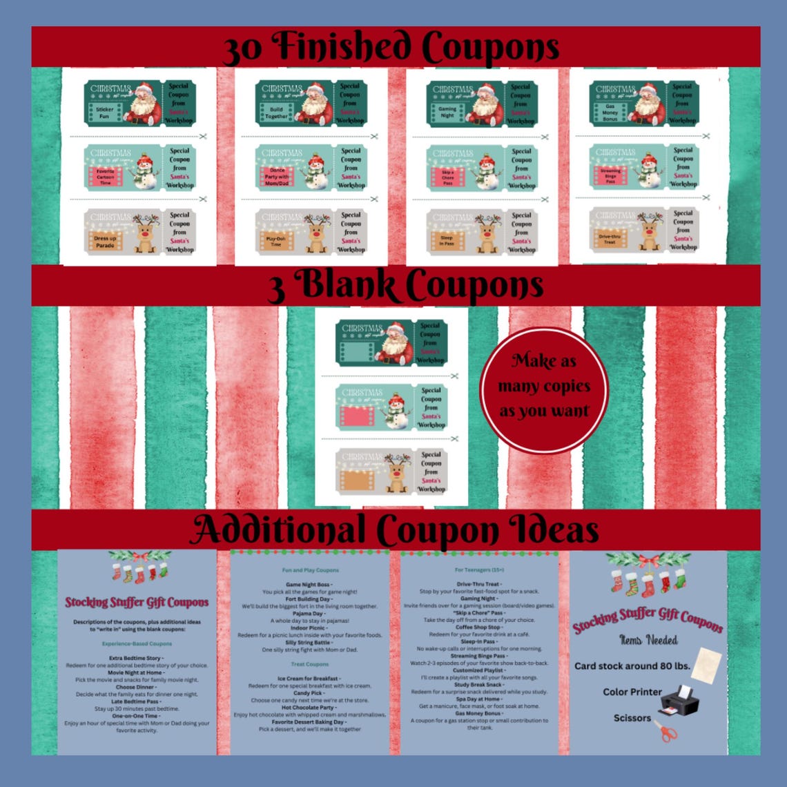Printable Christmas Gift Coupons for Kids: Stocking Stuffer Vouchers ...
