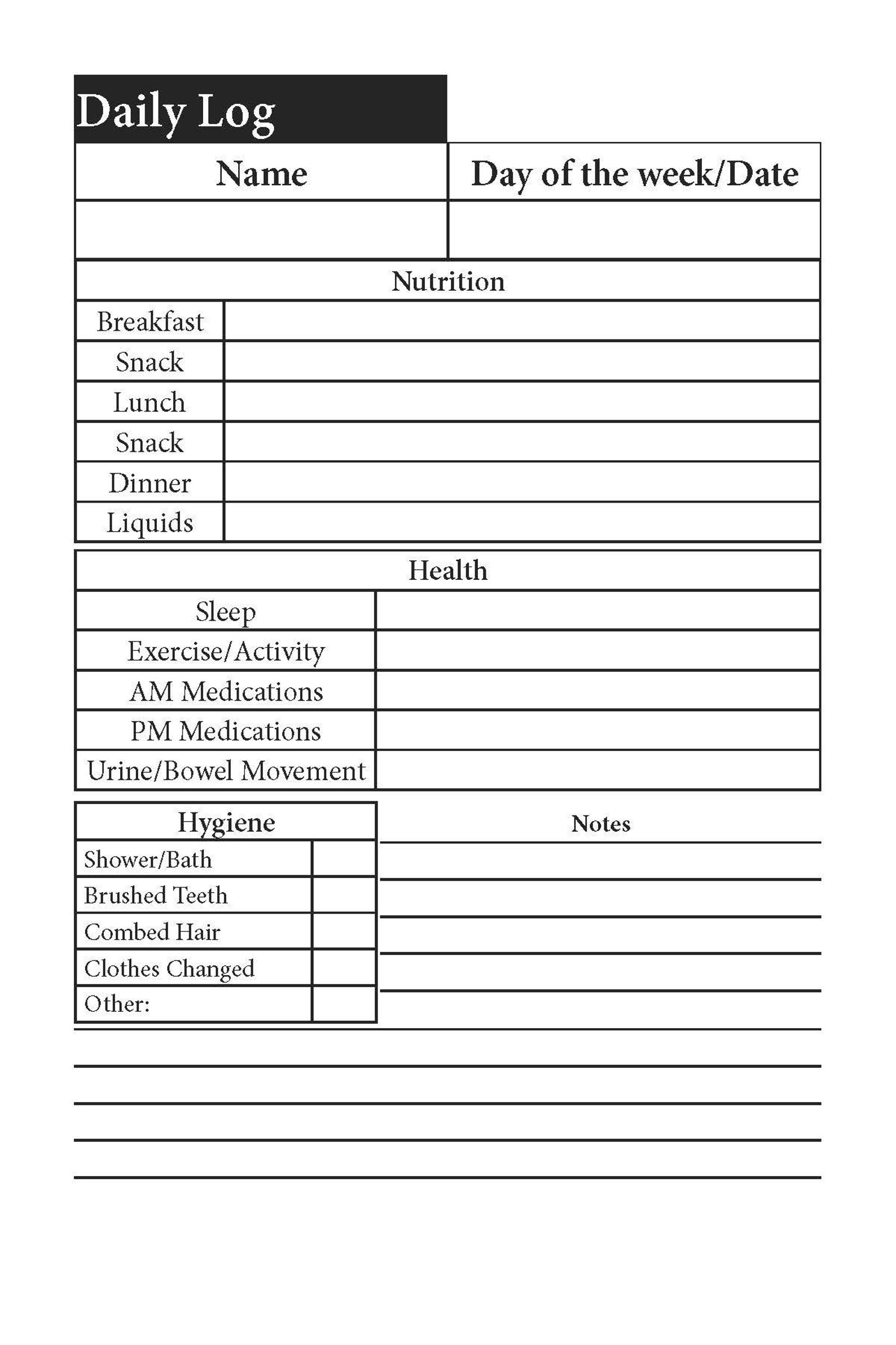 Printable Caregiver Daily Checklist Elderly