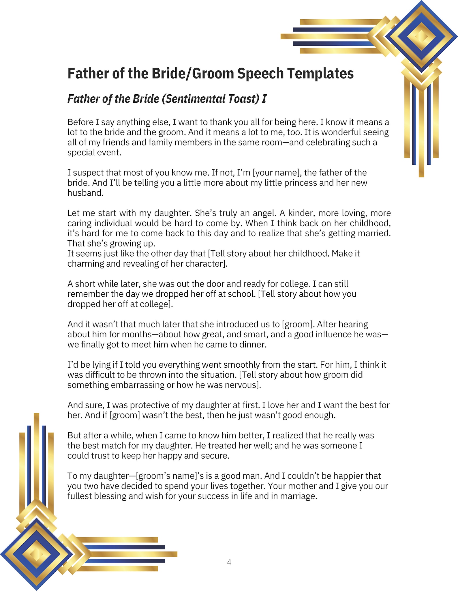 Wedding Speeches for the Father of the Bride & Groom / 16 Page ...