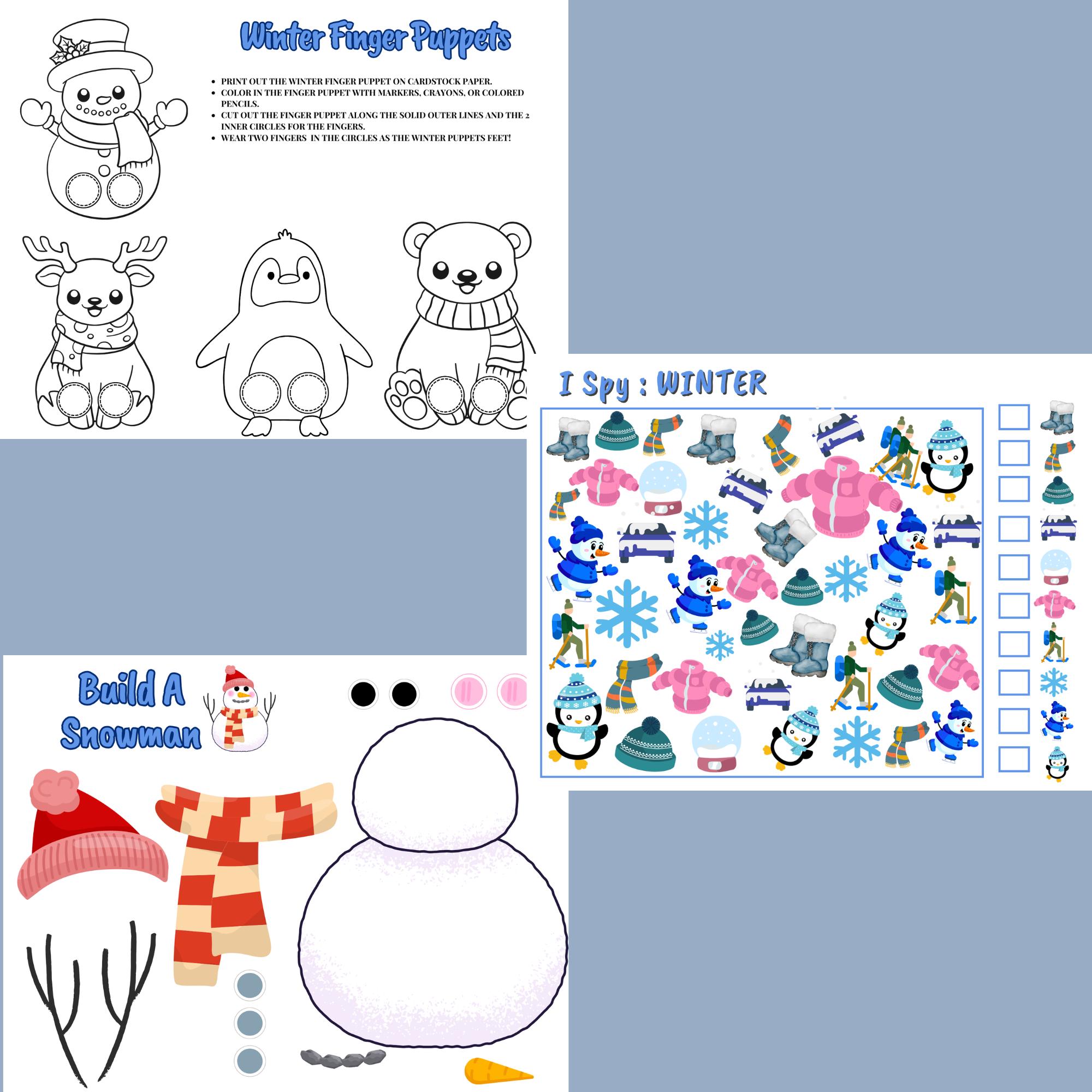 Printable Winter Activity Bundle for Kids - Snowman Crafts, Coloring, I ...