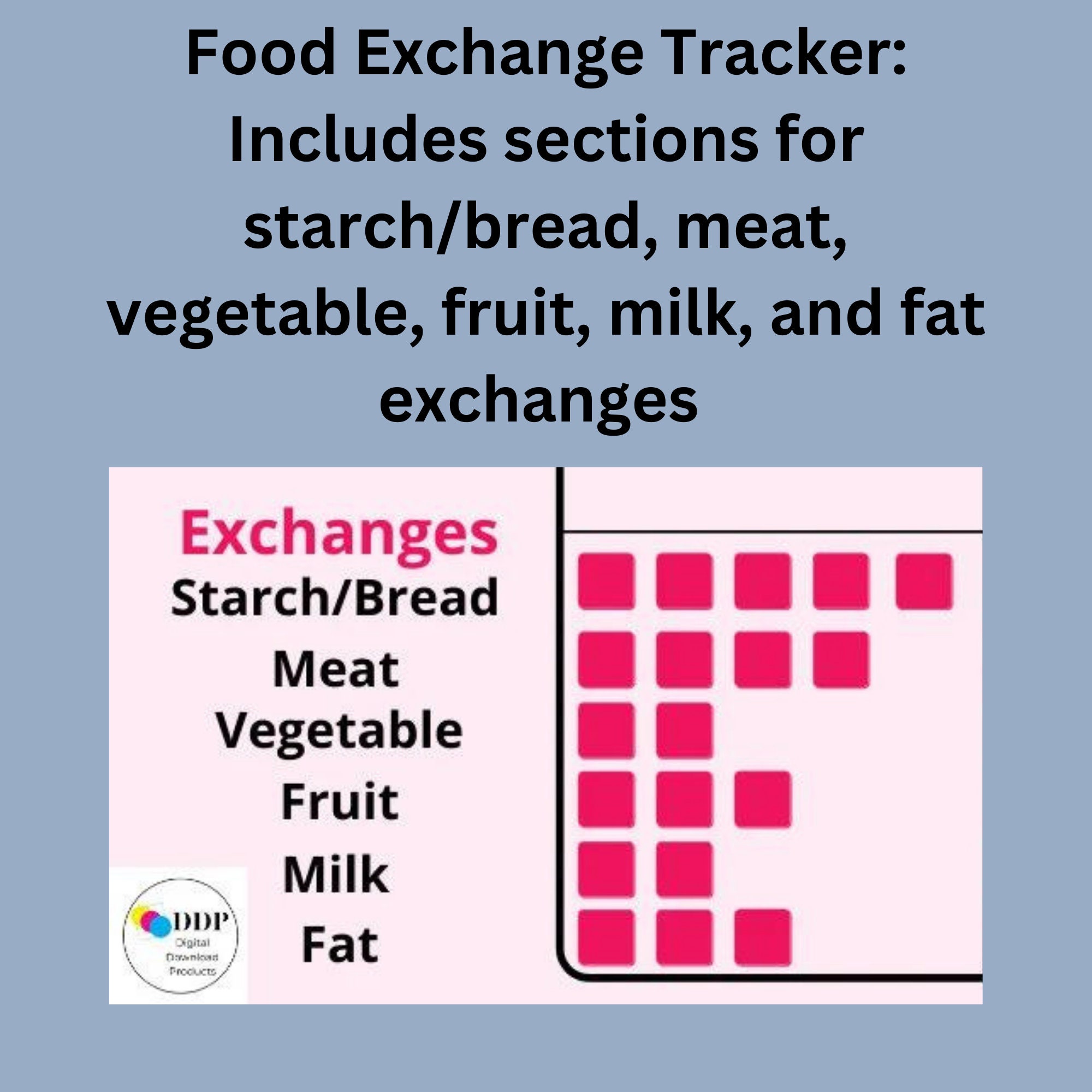 Weekly 1200 Calorie Food Exchange Meal Planner: Printable Diet Tracker ...