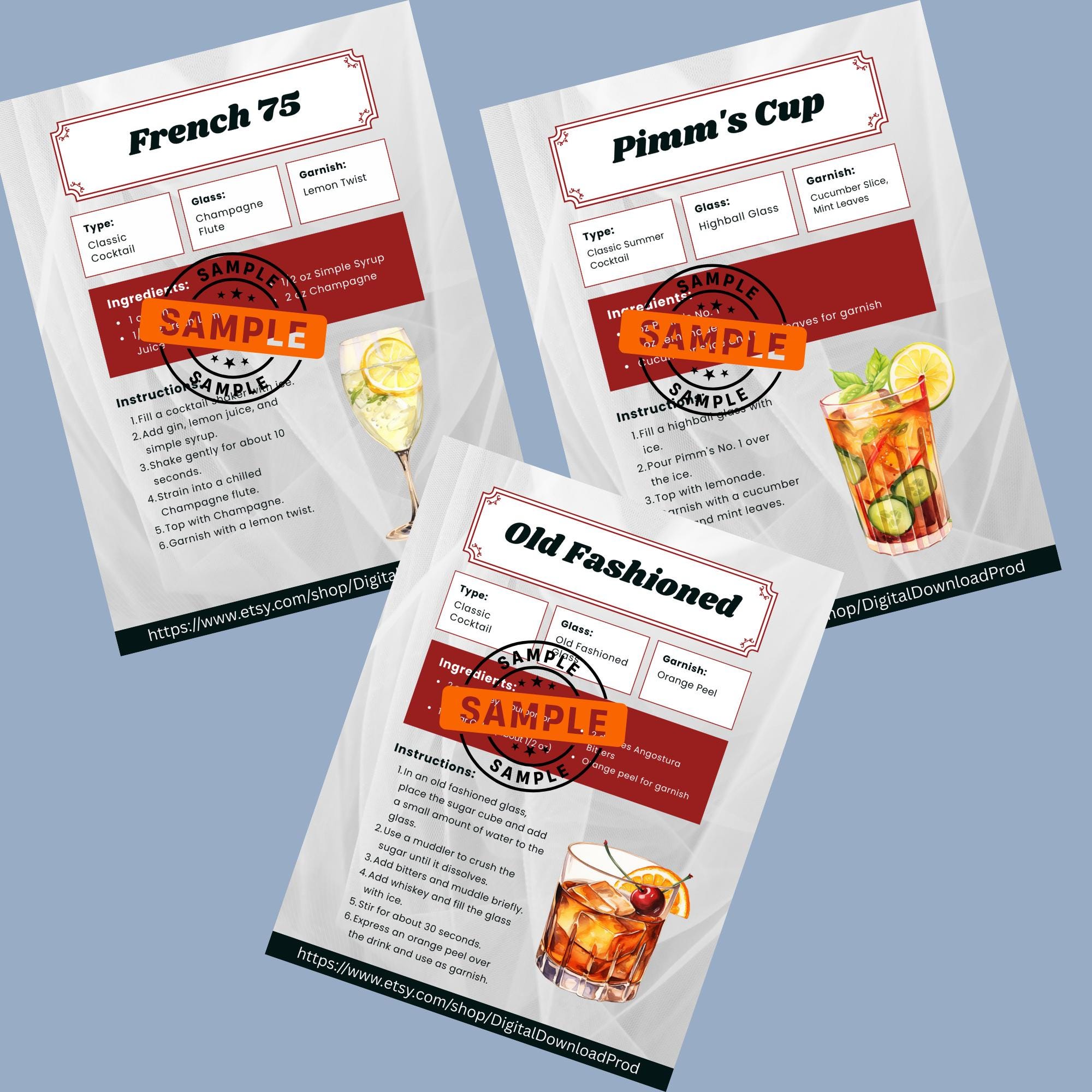 Printable Cocktail Recipe Cards Set of 26, 5x7 Digital Bar Drink ...