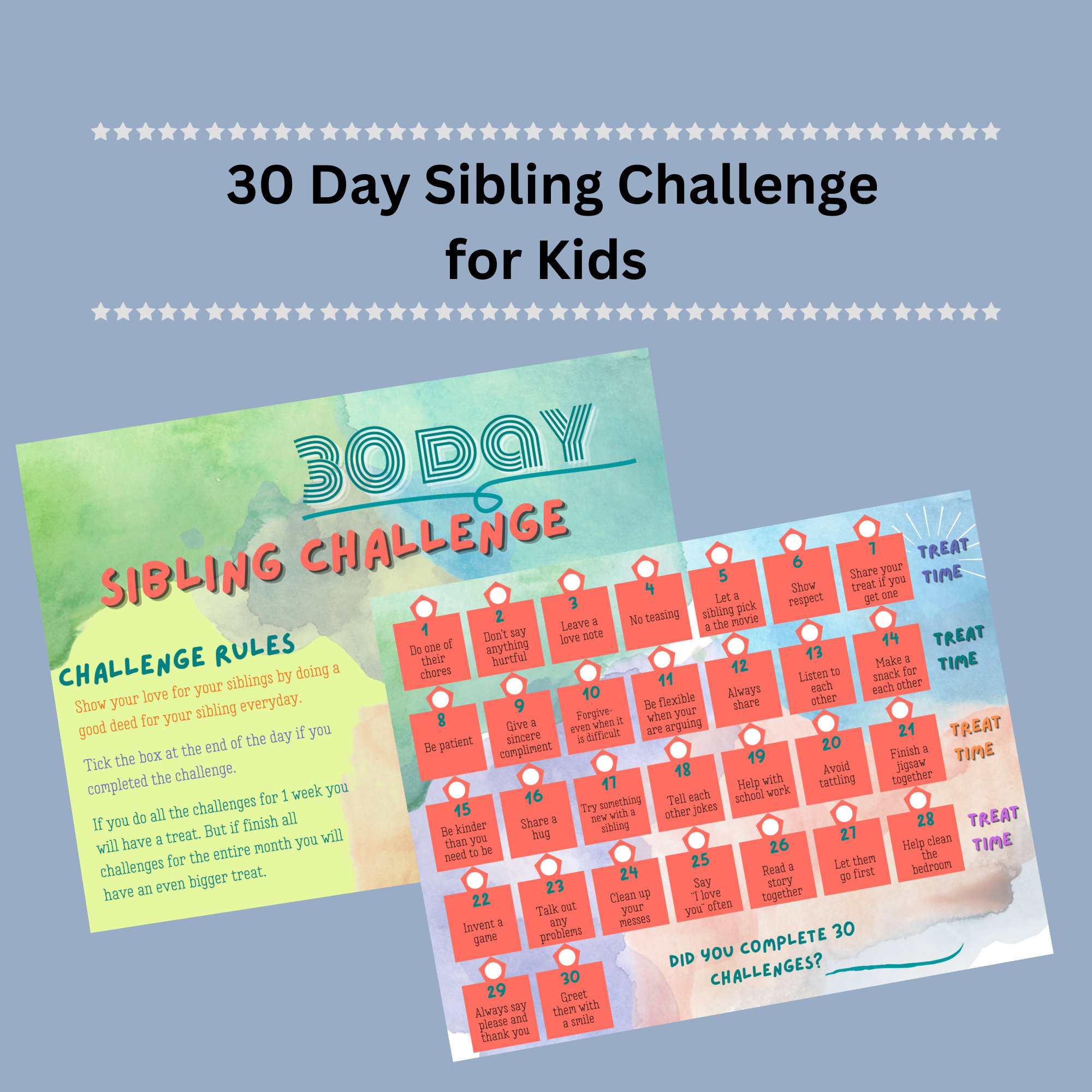 30 Day Sibling Bonding Challenge: Interactive Chart for Kids' Family ...