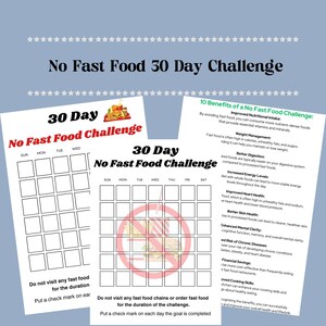 30 Day No Fast Food Challenge Printable Digital Download 3 Page PDF ...