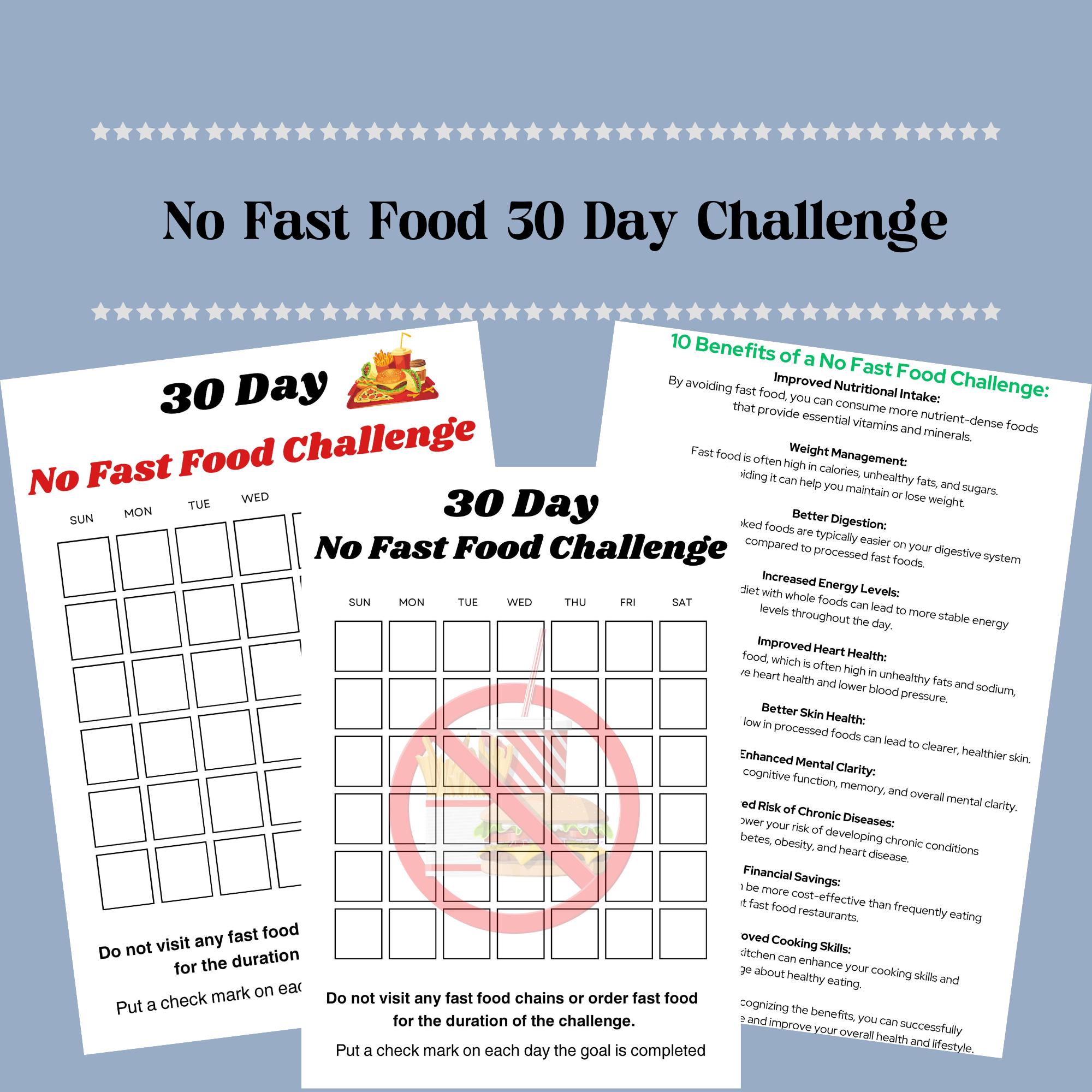 30-day No Fast Food Challenge: Printable Tracker for Healthier ...