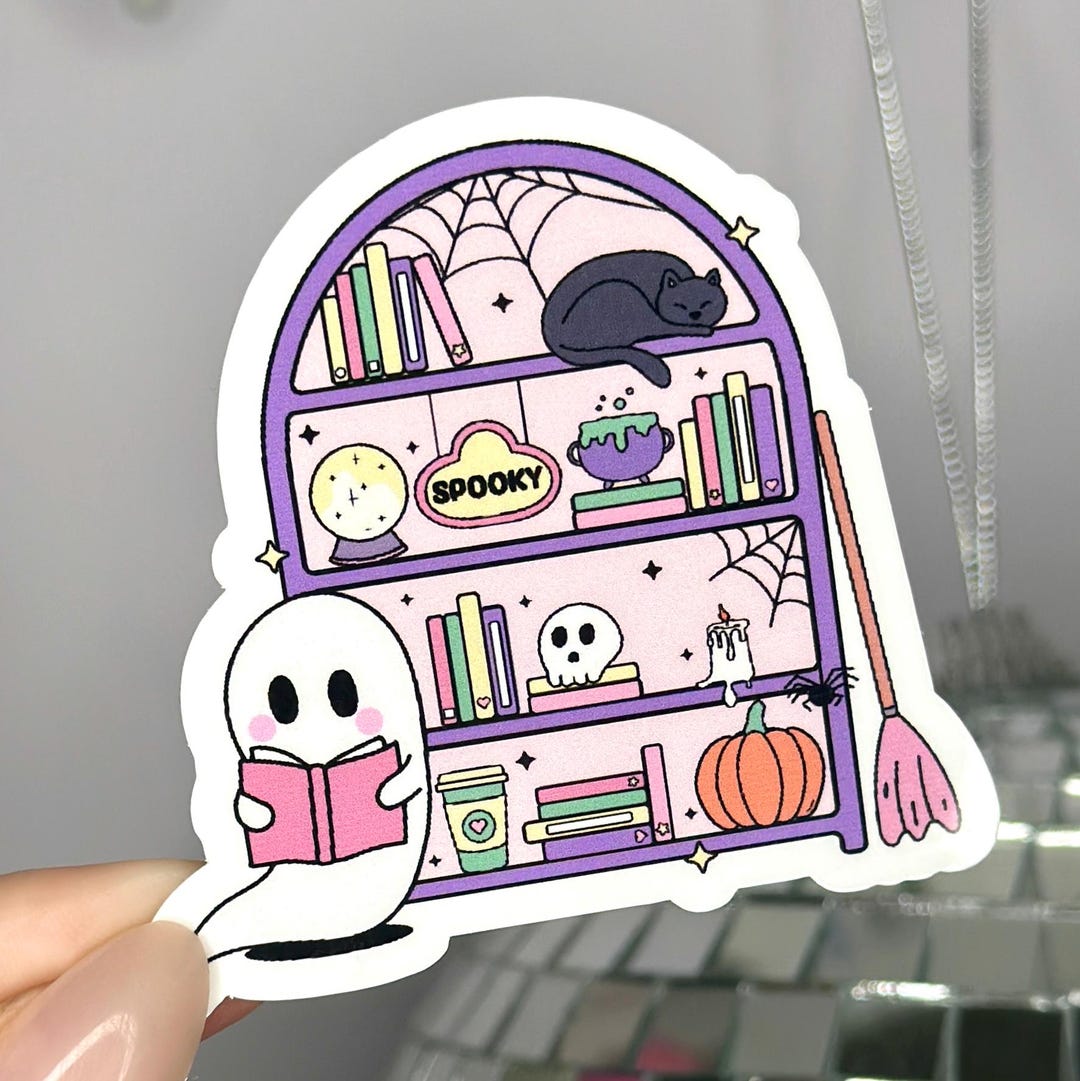 Spooky Ghost Bookshelf Sticker: Glossy Water-resistant Vinyl - Etsy