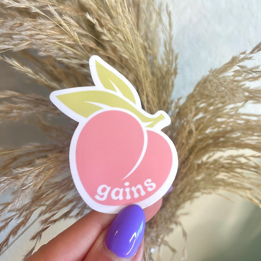 Peach Gains Sticker Fitness Stickers Cute Stickers Gym - Etsy