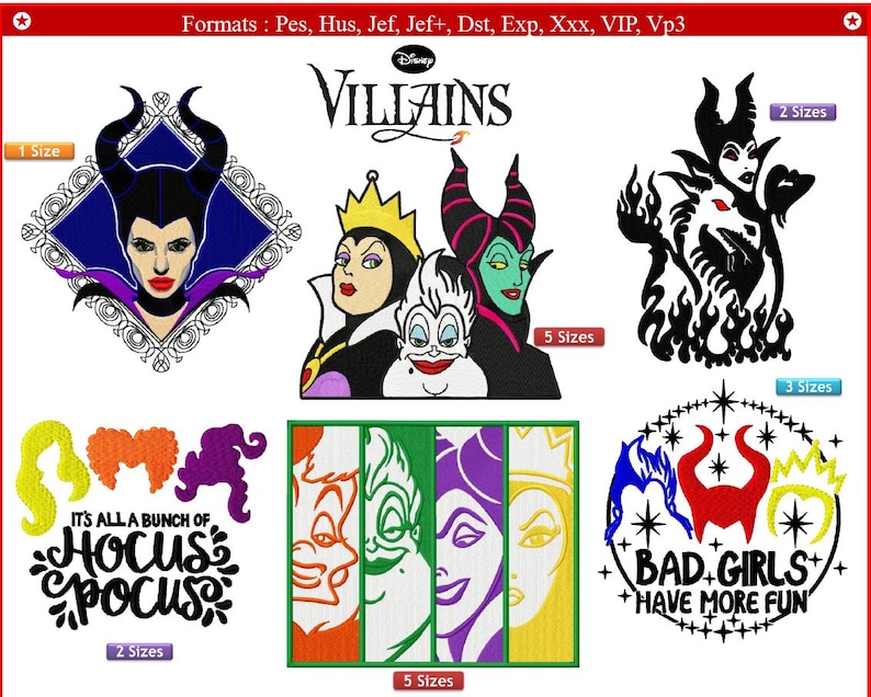 Villain Evil Queen Embroidery 6 Design Files - All Formats, Multiple ...