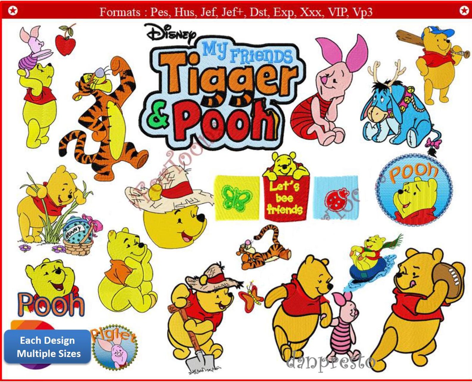 Winnie Tigger Pooh Embroidery 22 Design Files - All Formats , Multiple ...