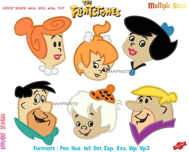 The Flintstones 6 Embroidery Applique Machine Files, Multiple Formats ...