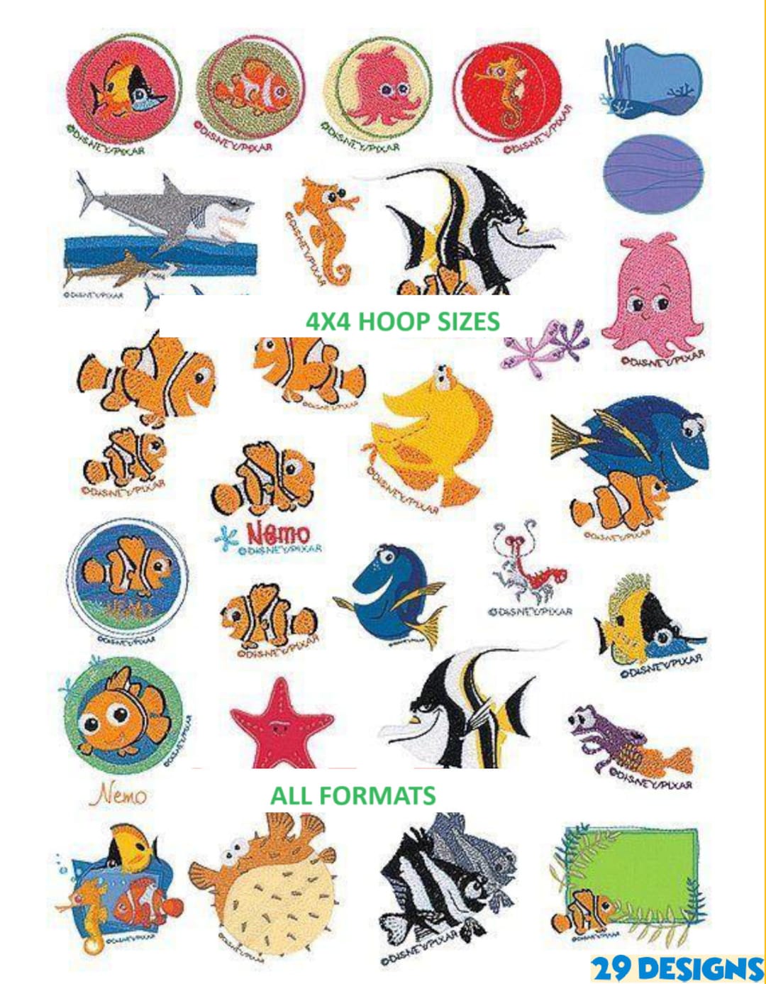 Nemo Embroidery Files - 29 Designs 4x4 - All Formats Findingnemo, Fish ...