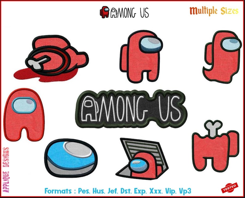 Among Us Digital Machine Embroidery Applique Design Set- All Formats ...