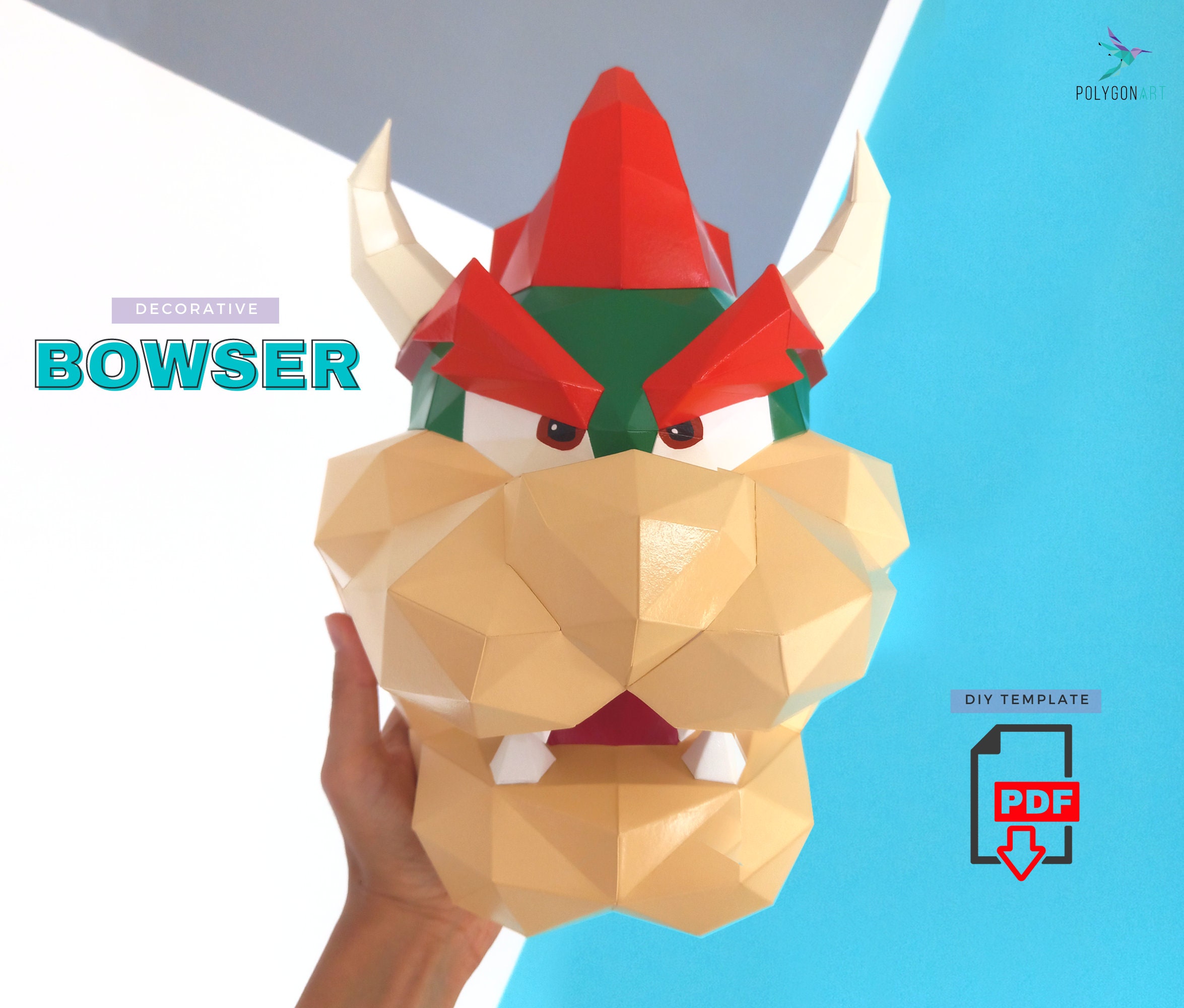 Bowser papercraft 3d mario bros digital template origami pdf - Etsy Polska