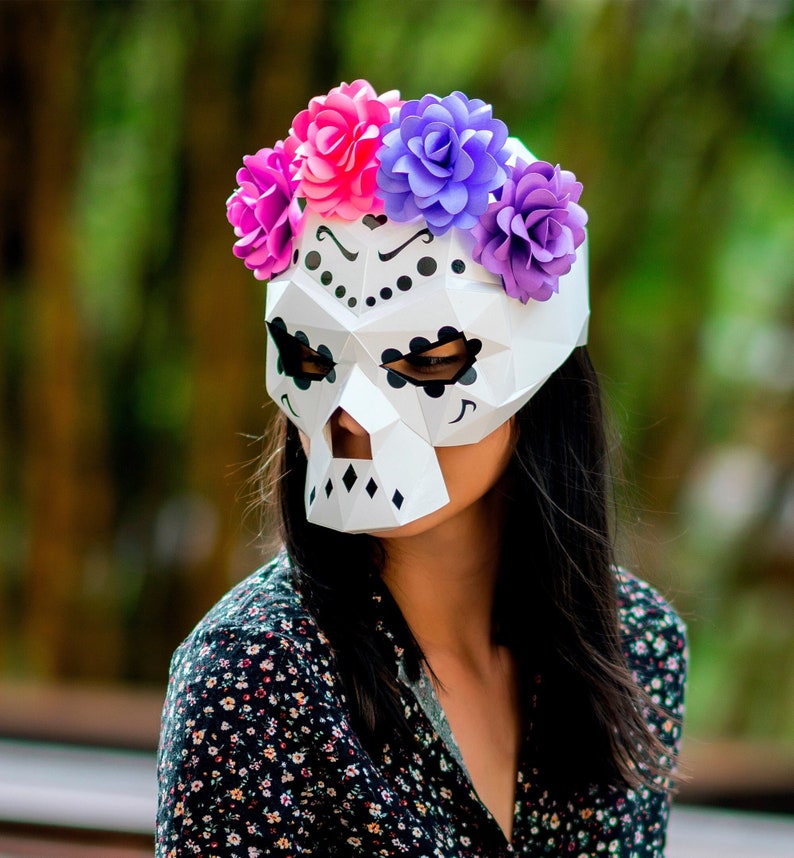 Skull Woman Mask 3D Diy Catrina Mask Papercraft Template - Etsy