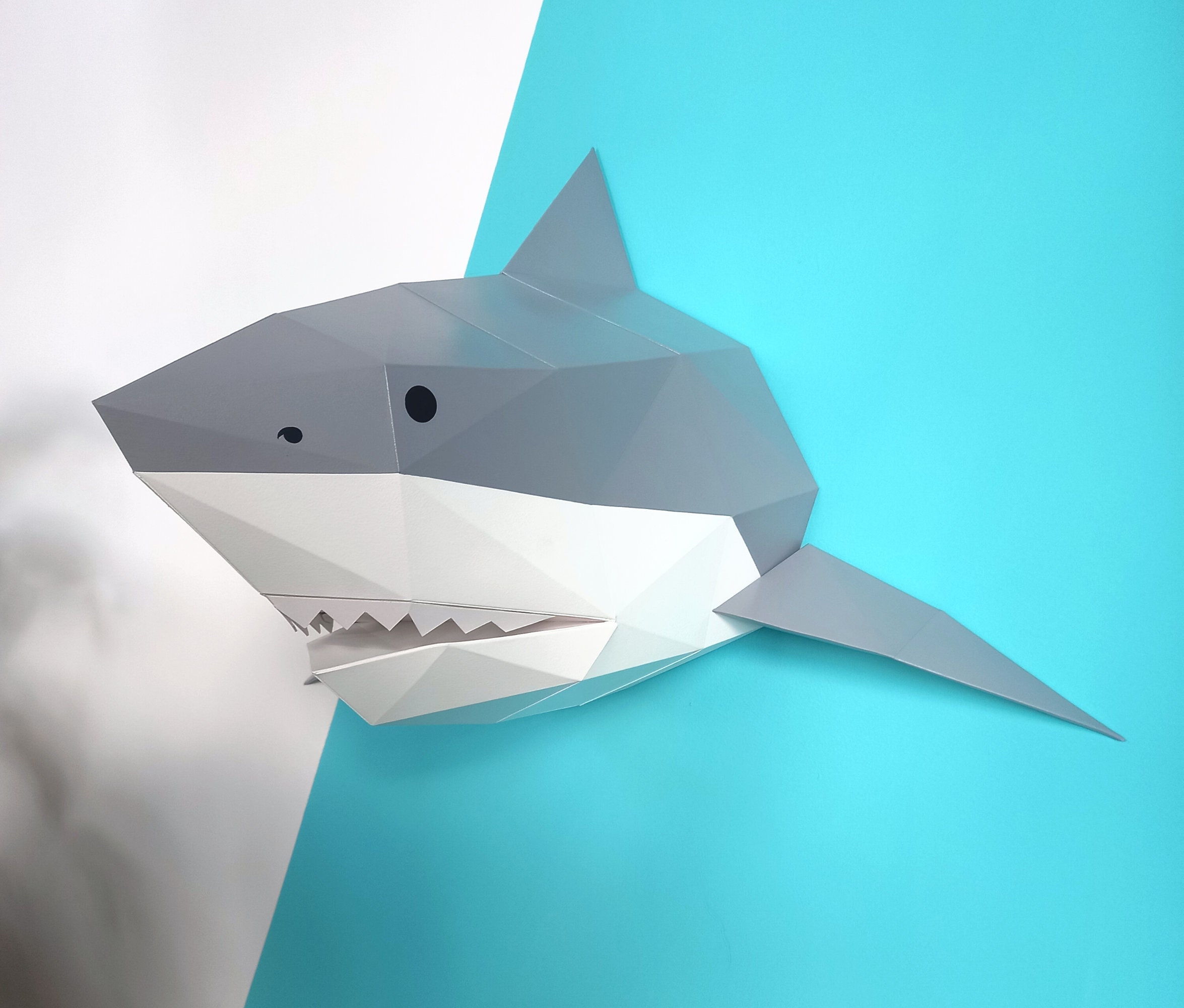 Shark papercraft 3d model diy animal craft paper shark - Etsy España