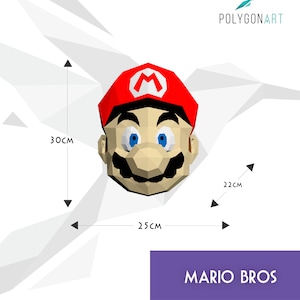 Mario Bros Paper Craft Digital Template, Diy Low Poly Mario Head 3d ...