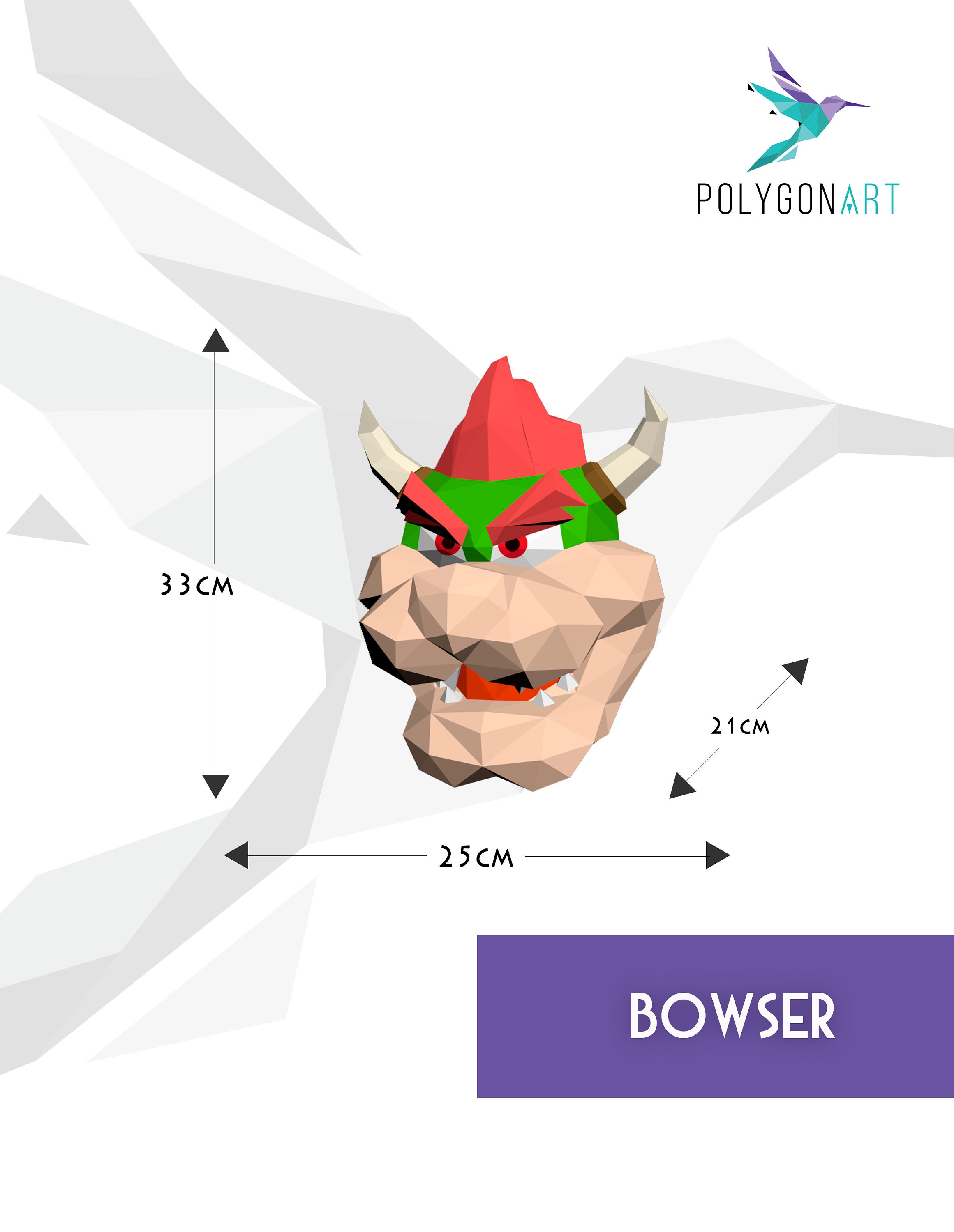 Bowser papercraft 3d mario bros digital template origami pdf - Etsy Polska