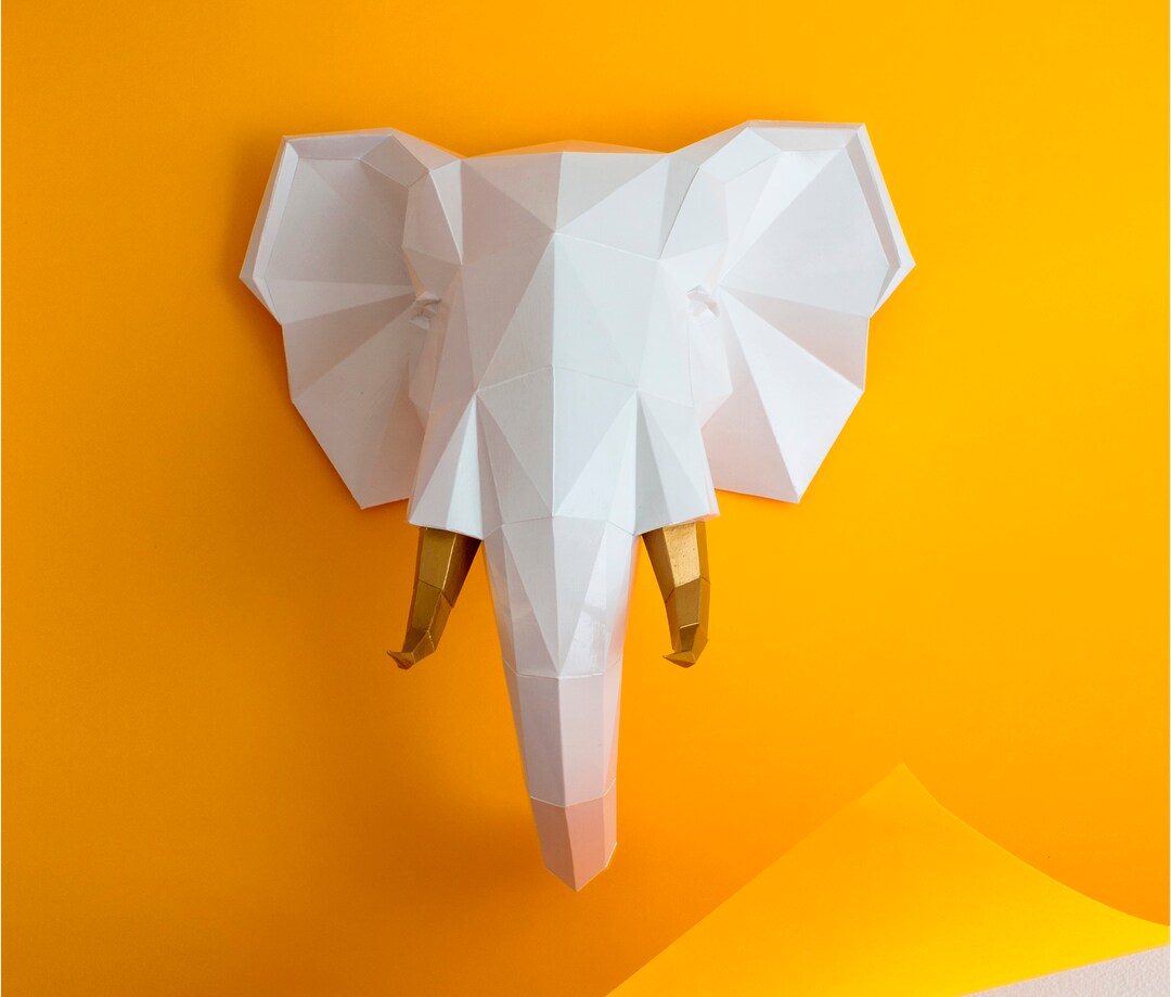 Elephant 3d Papercraft Template, Wall Sculpture Decor Elephant Head Diy ...