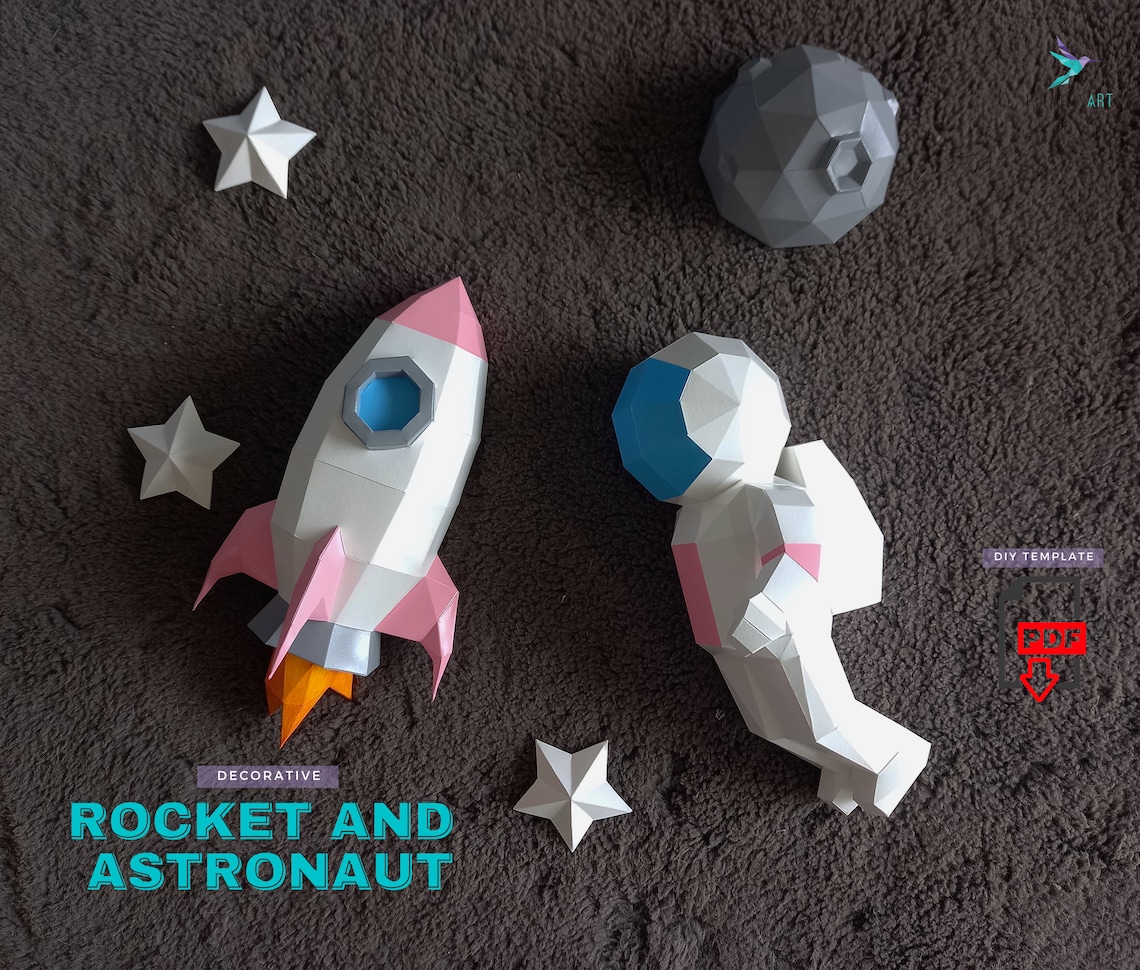 Rocket and Astronaut Papercraft 3d Low Poly, Astronaut Girl, Rocket ...